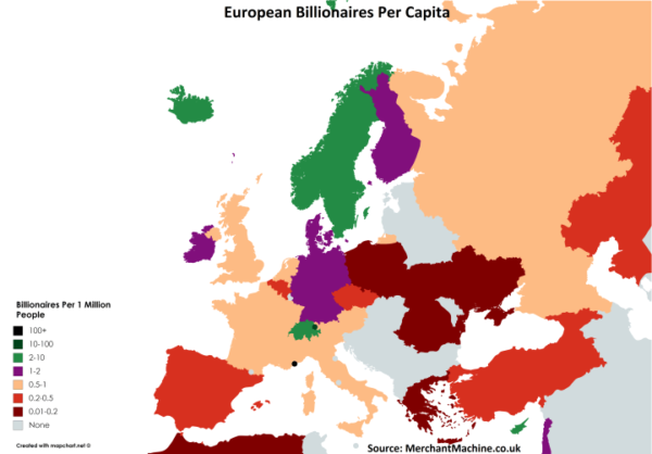 Where European Billionaires Live: Number Per Capita Map - Merchant Machine