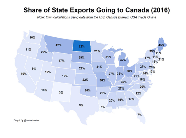 Interesting Map Showing The Importance of Canada-USA Trade By State ...