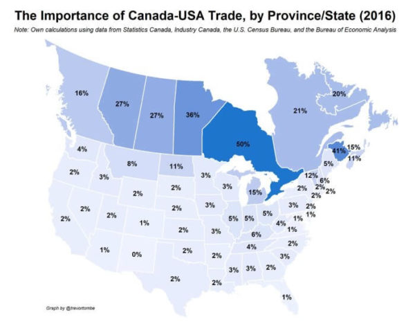 Interesting Map Showing The Importance of Canada-USA Trade By State ...